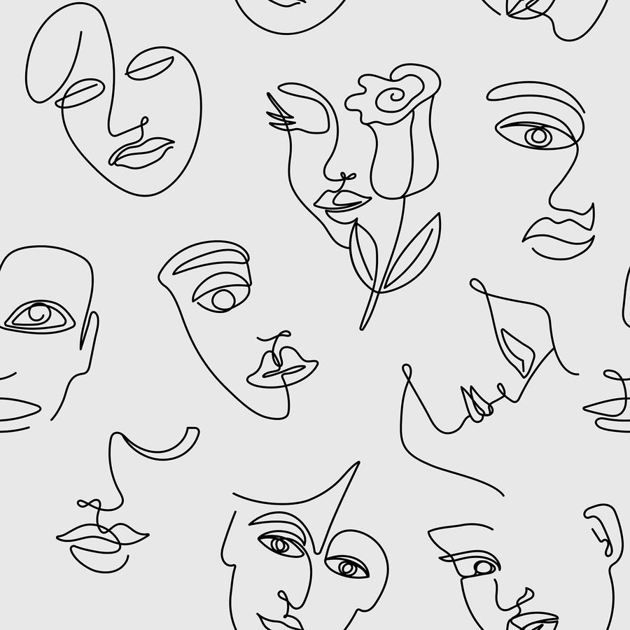Minimalist Line Art Wallpaper | Abstract Faces Design for Modern Spaces ...