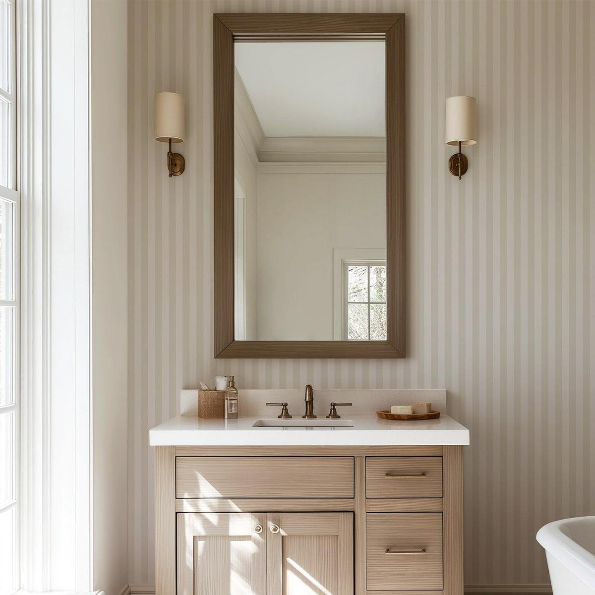 Harmony Stripe Wallpaper | Modern Beige & Off-White Vertical Design ...