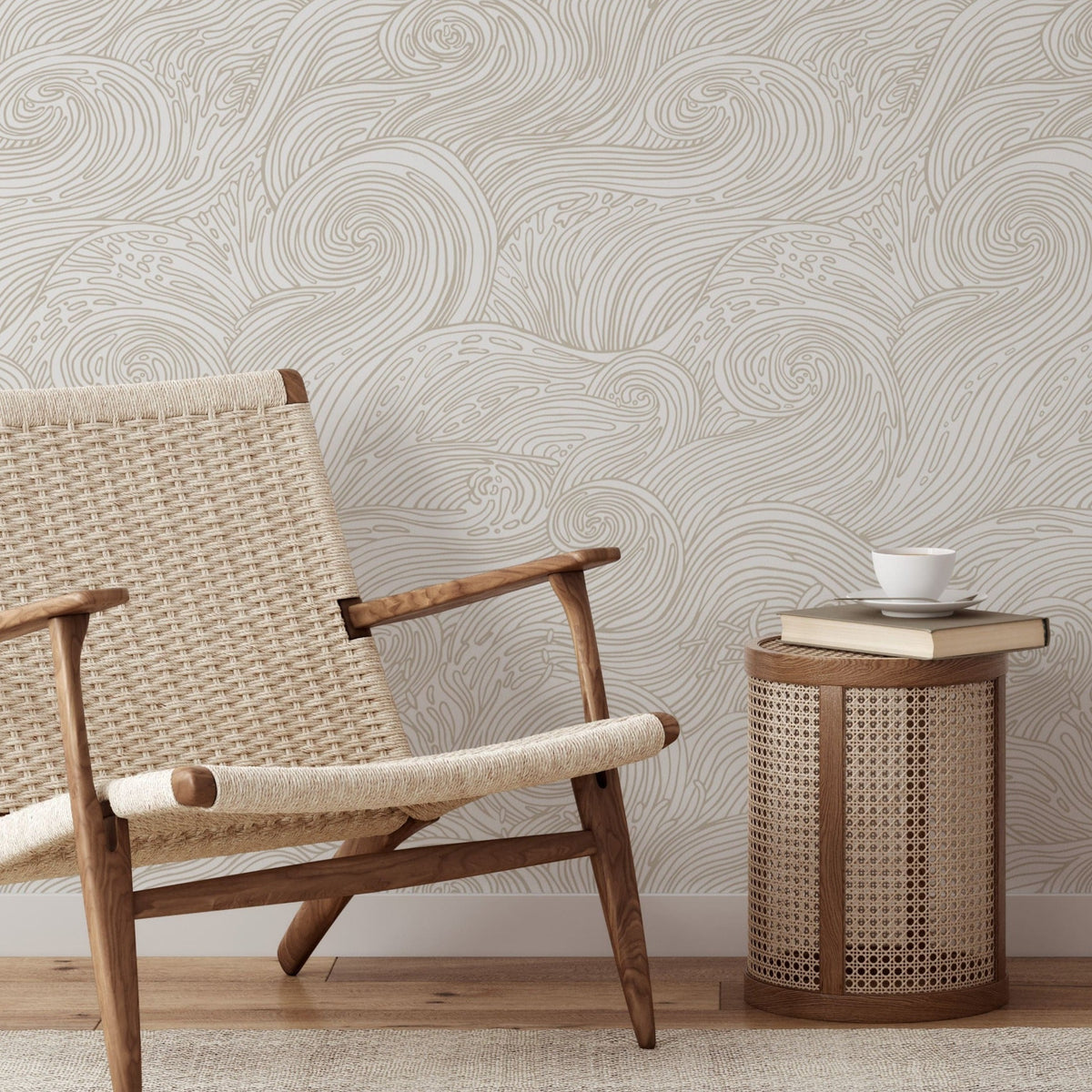Beige Nautical Waves Coastal Wallpaper | Beach-Inspired Design – EazzyWalls