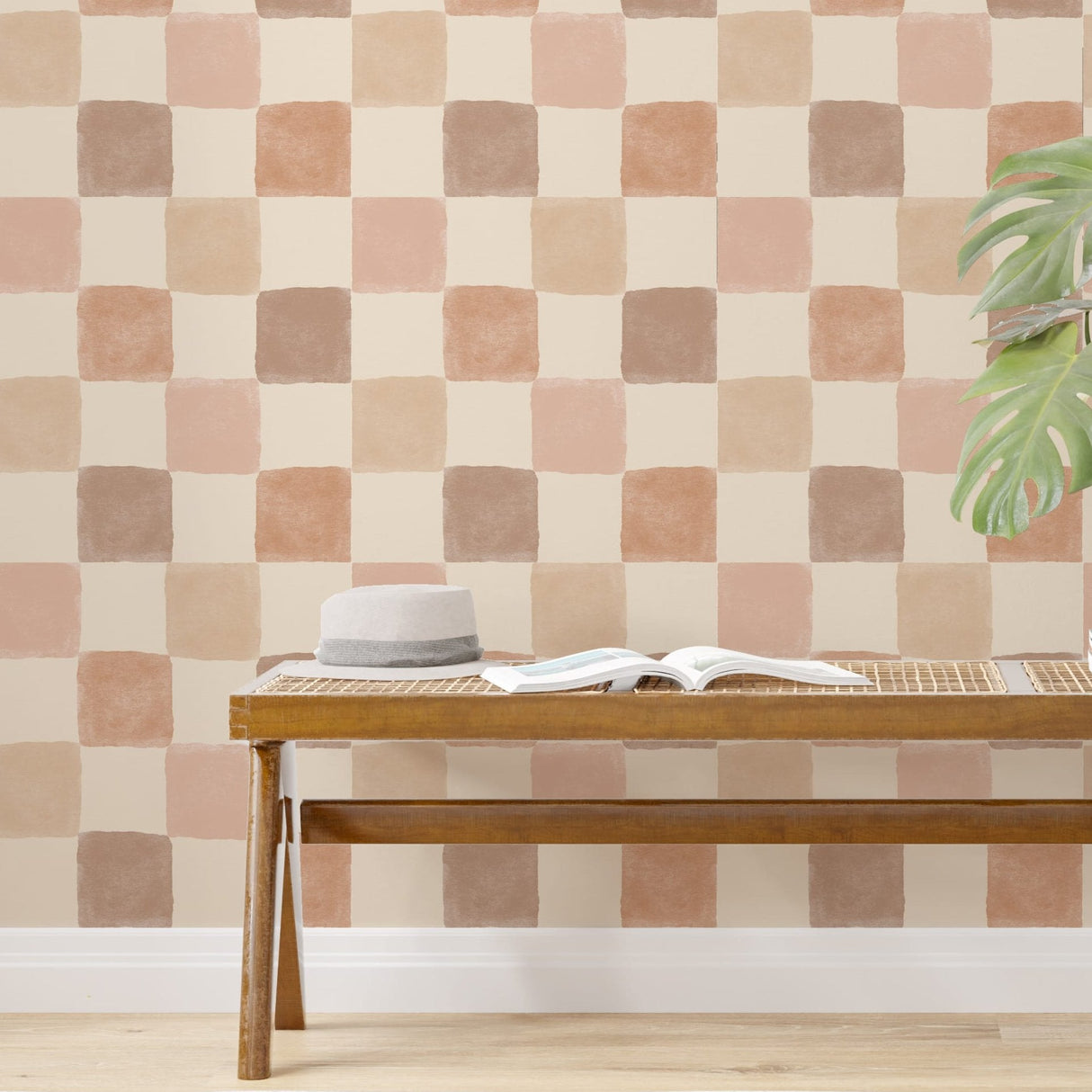 Warm Beige Boho Checkered Wallpaper – EazzyWalls