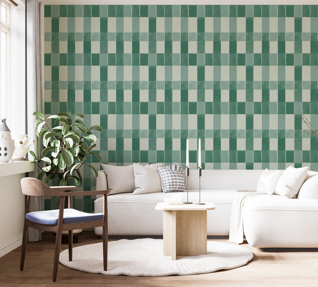 Modern Green Checkered Wallpaper Peel and Stick – EazzyWalls