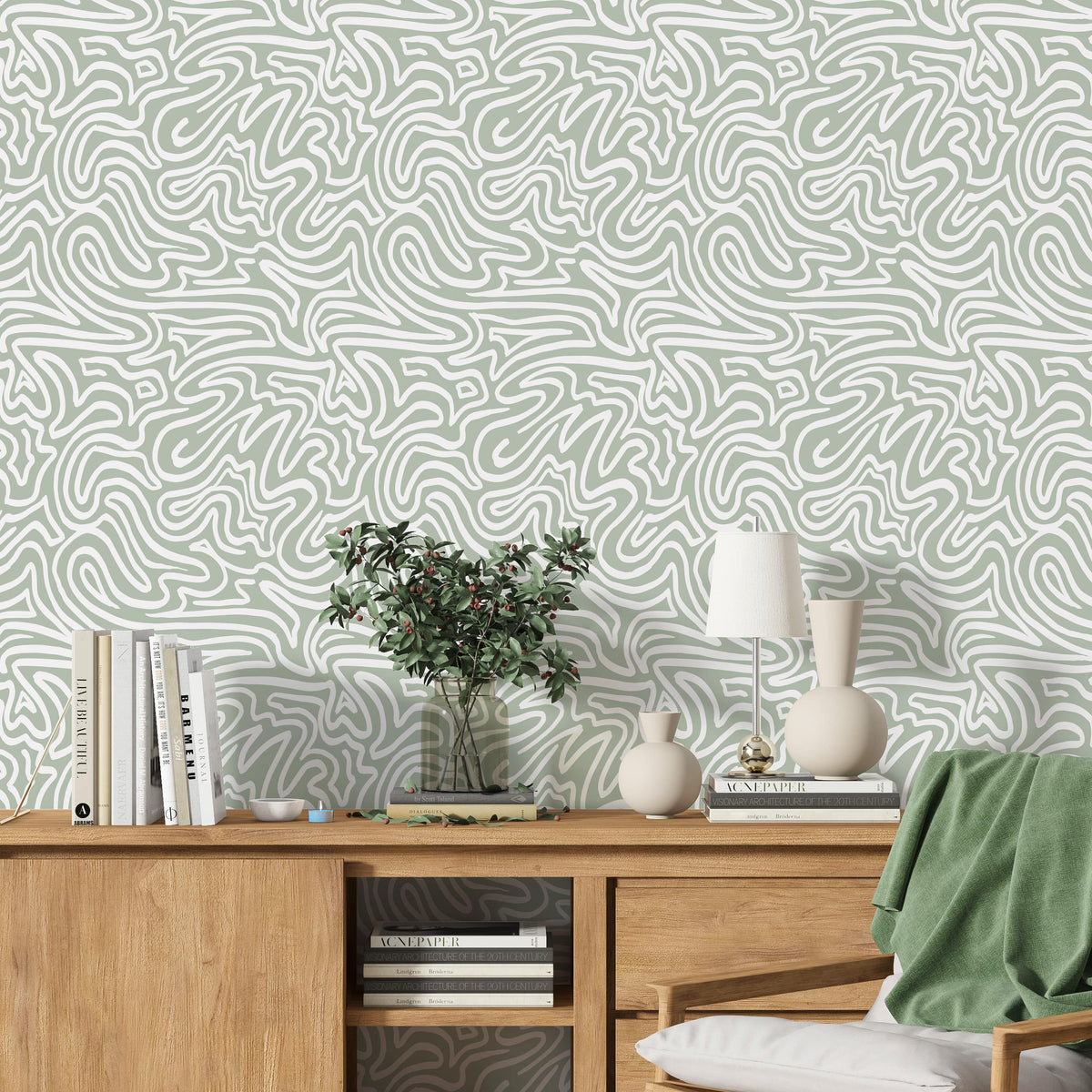 Abstract Modern Green Flow Line Wallpaper | EazzyWalls