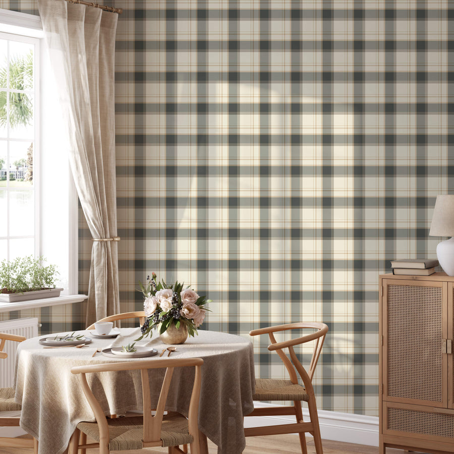 Classic Beige and Gray Plaid Peel and Stick Wallpaper – EazzyWalls