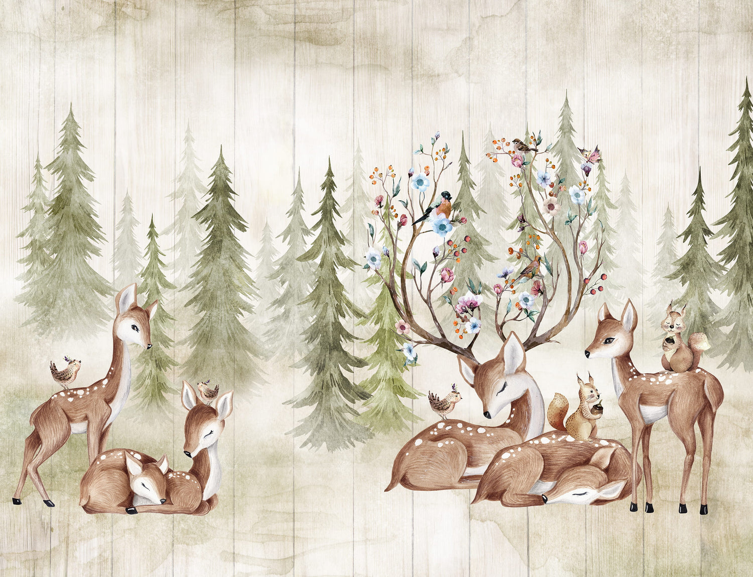 Wallpaper Deer Watercolor Painting Deer Landscape