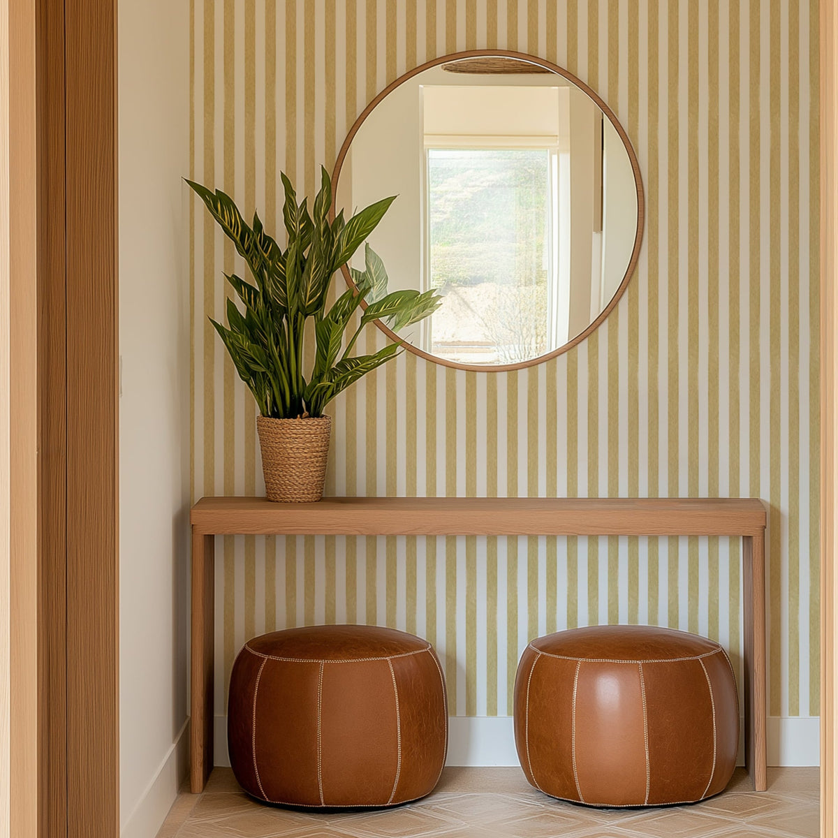 Radiant Artisan Stripe Wallpaper | Warm Yellow Vertical Design
